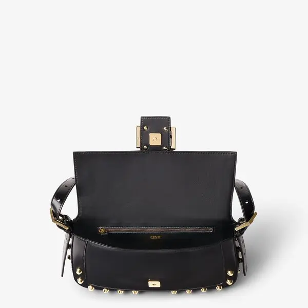 Fendi Baguette® 26424 Black Nappa Leather Bag With Studs